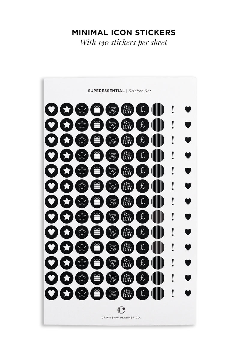 Super-Essential: Black and White Planner Stickers – Crossbow Planner Co.