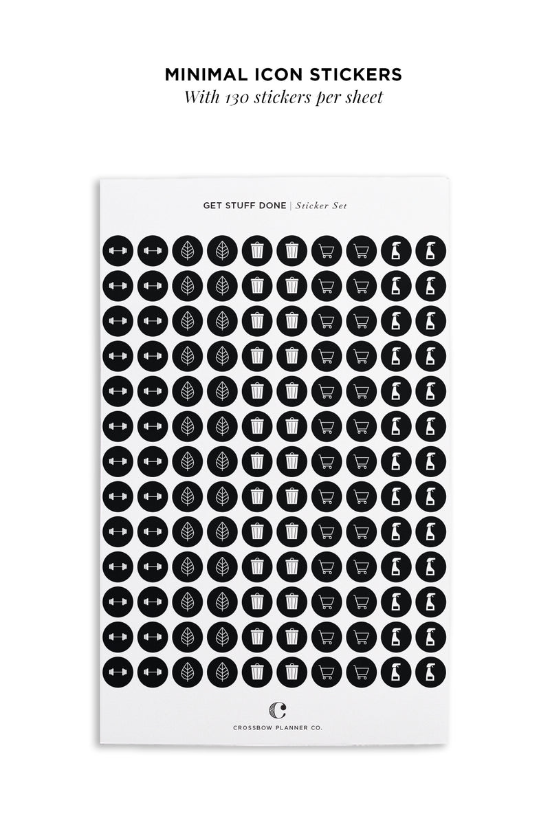 Get Stuff Done: Minimal Icon Planner Stickers | Black and White ...