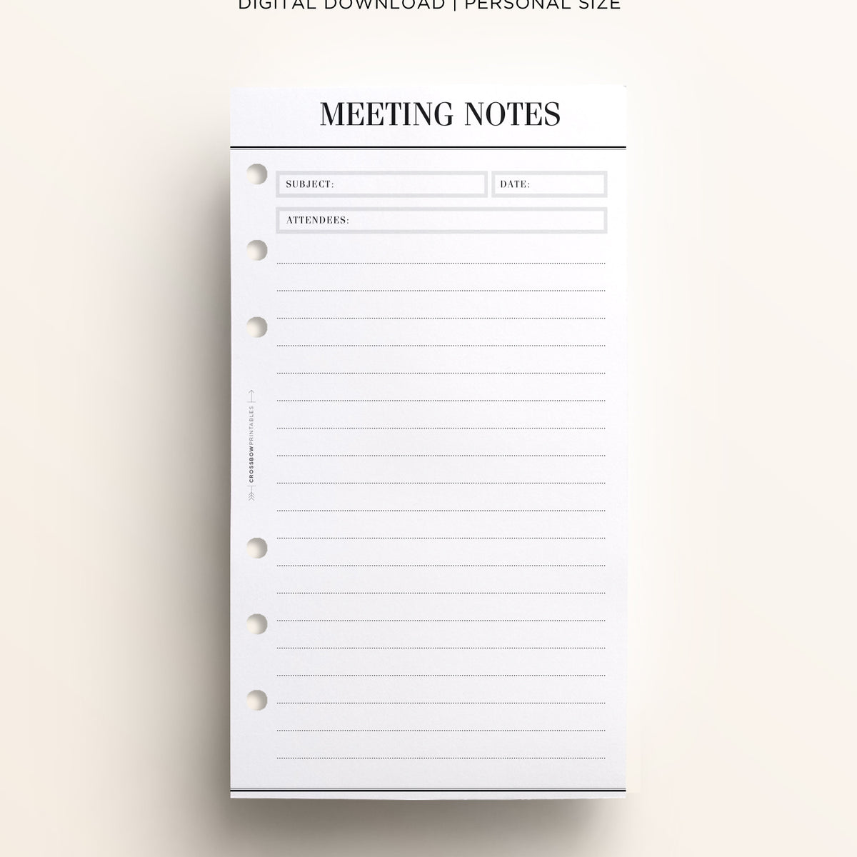 Meeting Notes Minimal Personal Printables – Crossbow Planner Co.