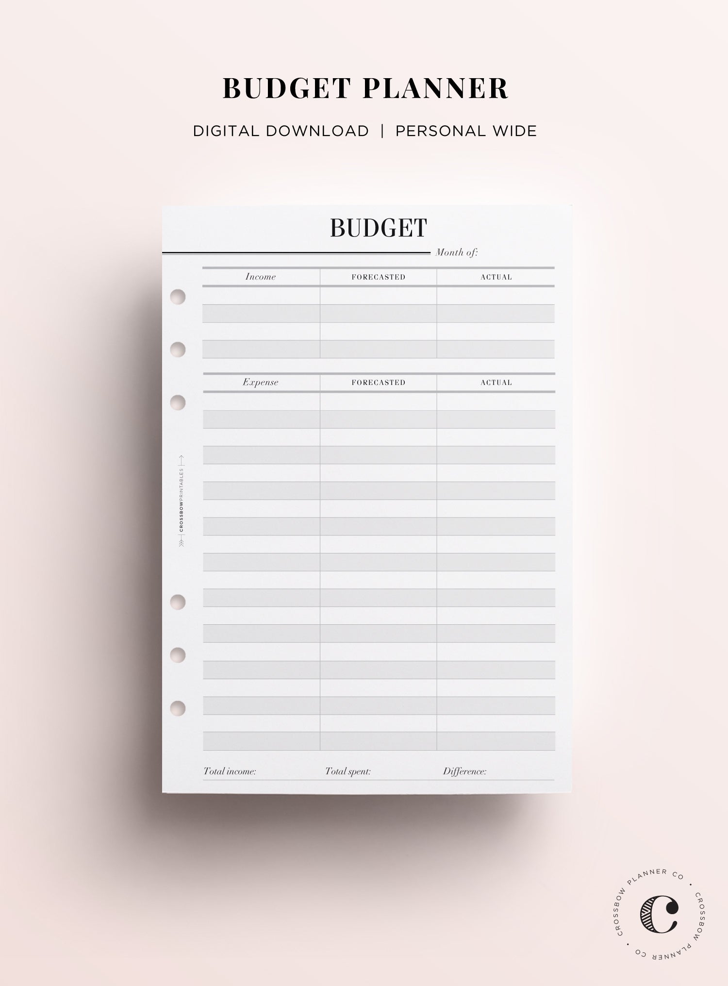 Printable Personal Wide Inserts – Crossbow Planner Co.