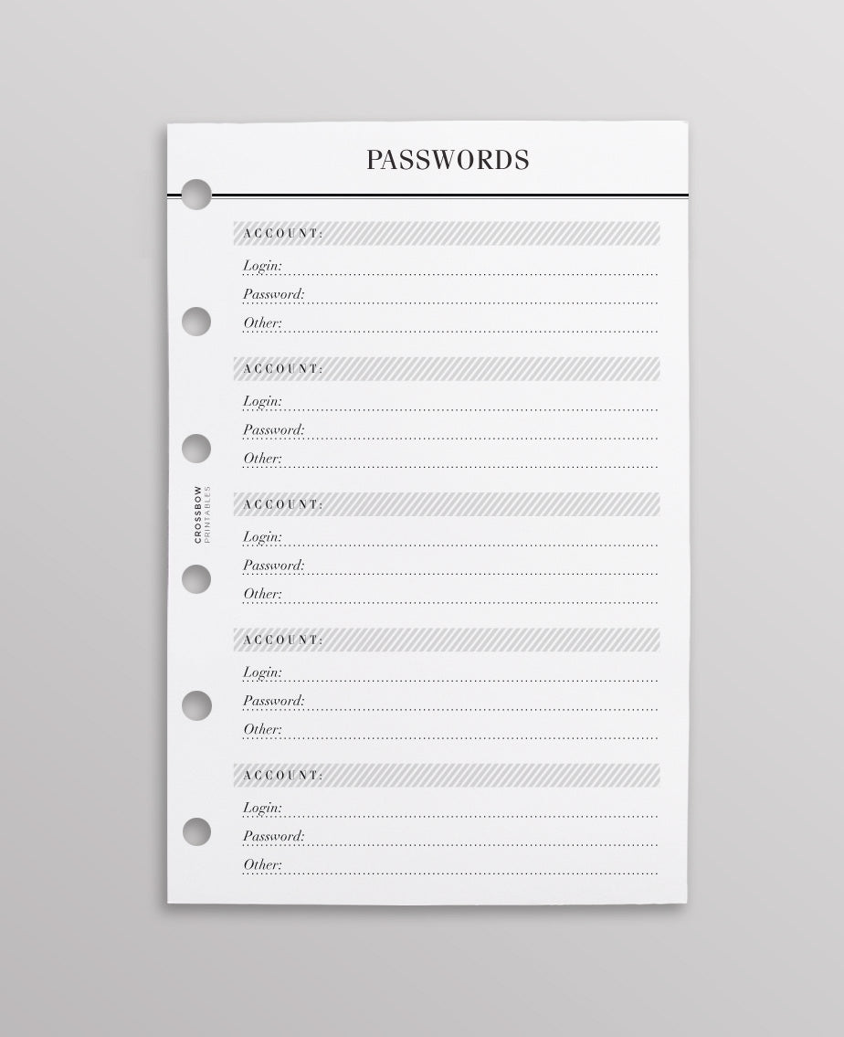 Password Tracker Pocket Planner Inserts – Crossbow Planner Co.