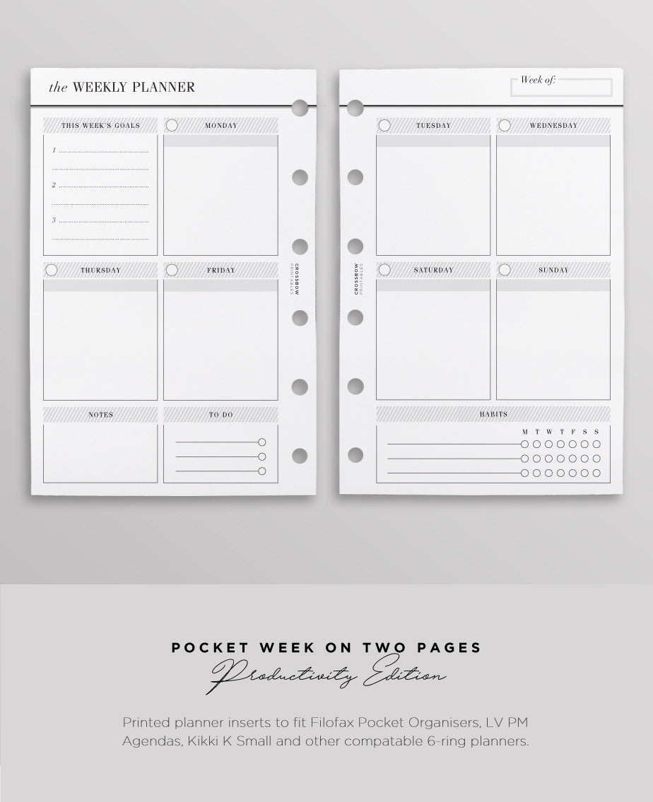 Pocket Size Inserts | Week On Two Pages – Crossbow Planner Co.