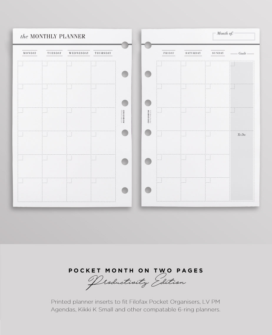 Month On Two Pages Pocket Planner Inserts – Crossbow Planner Co.
